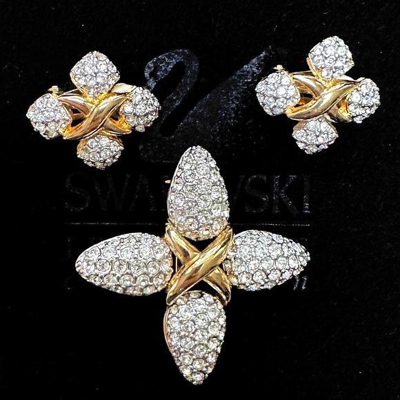Swarovski | Jewelry | Vintage Swarovski Gold X Shaped Crystal Embedded ...